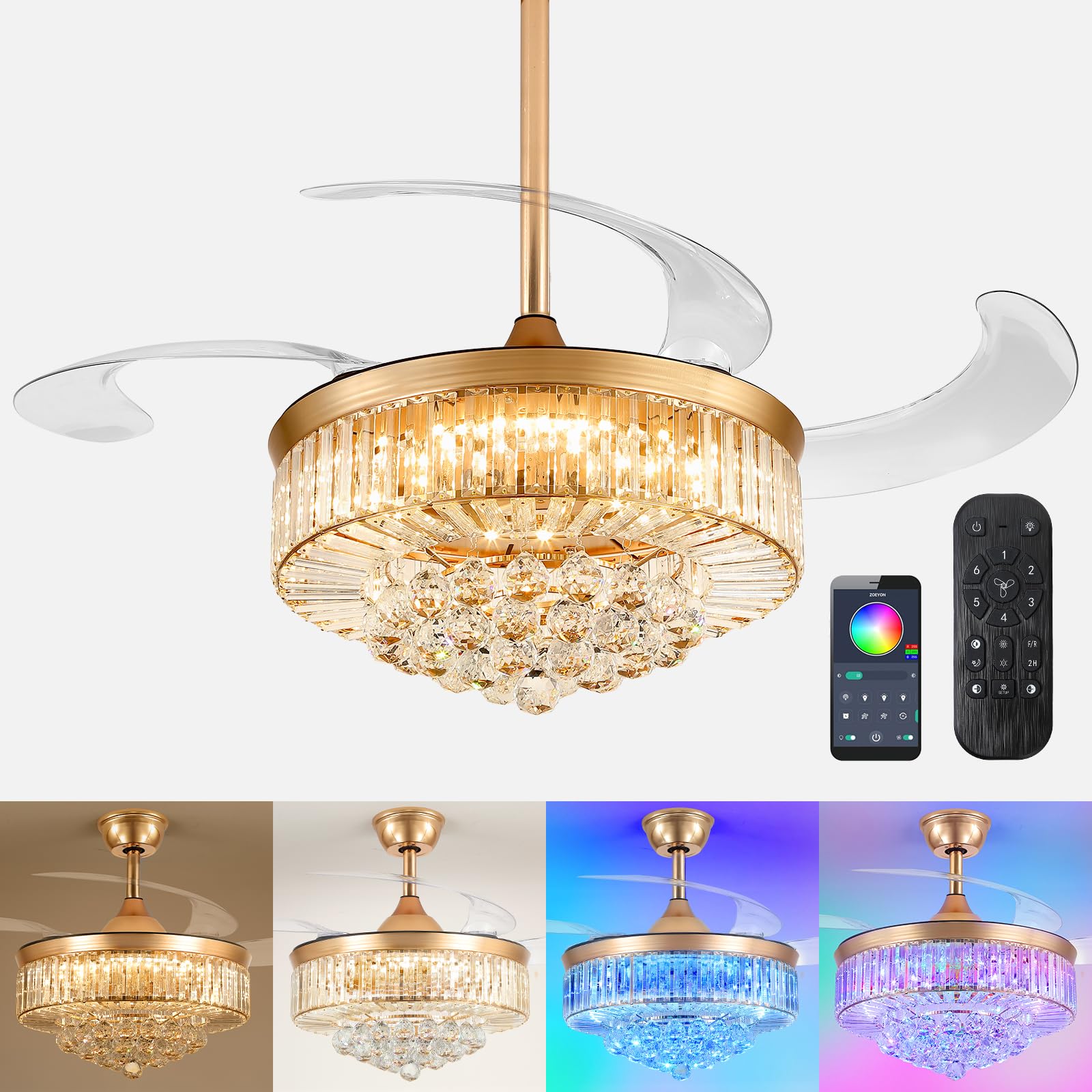 Amazon.com: ZOEYON 42 Inch Fandelier Ceiling Fan with Light ...