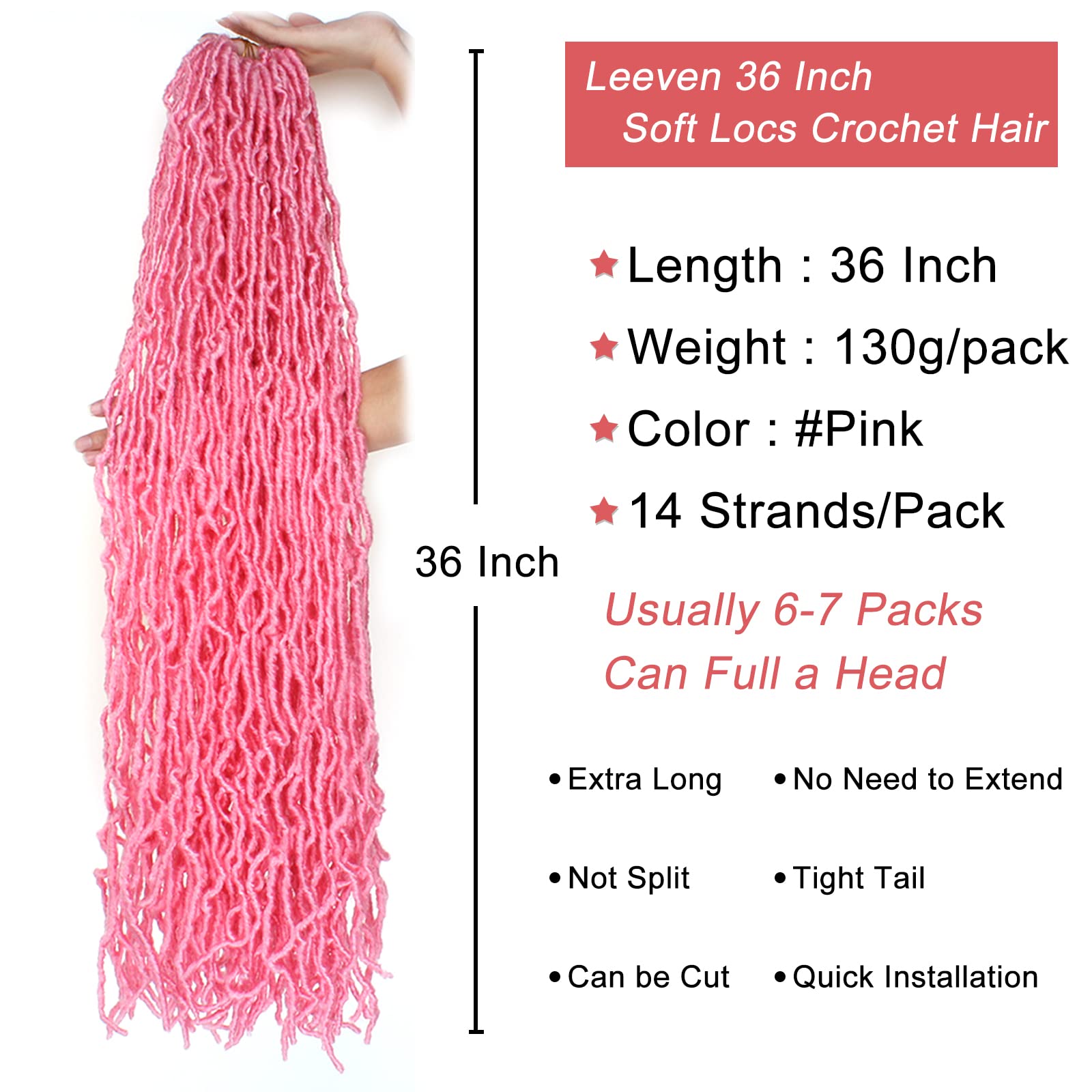 Snapklik.com : Pink 36 Inch Soft Locs Crochet Braids Hair 3 Pakcs ...
