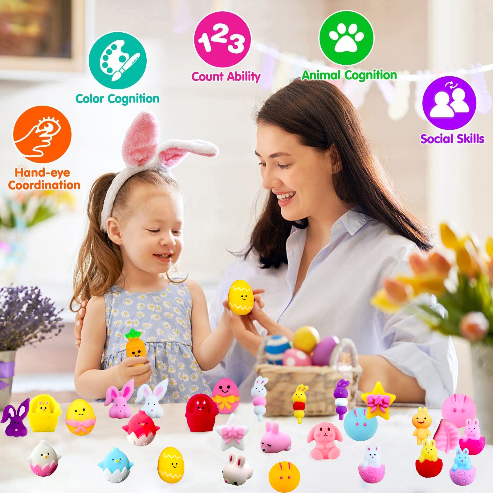 30PCS Easter Mochi Squishy Toys,Mini Kawaii Rabbit Egg Mochies ...