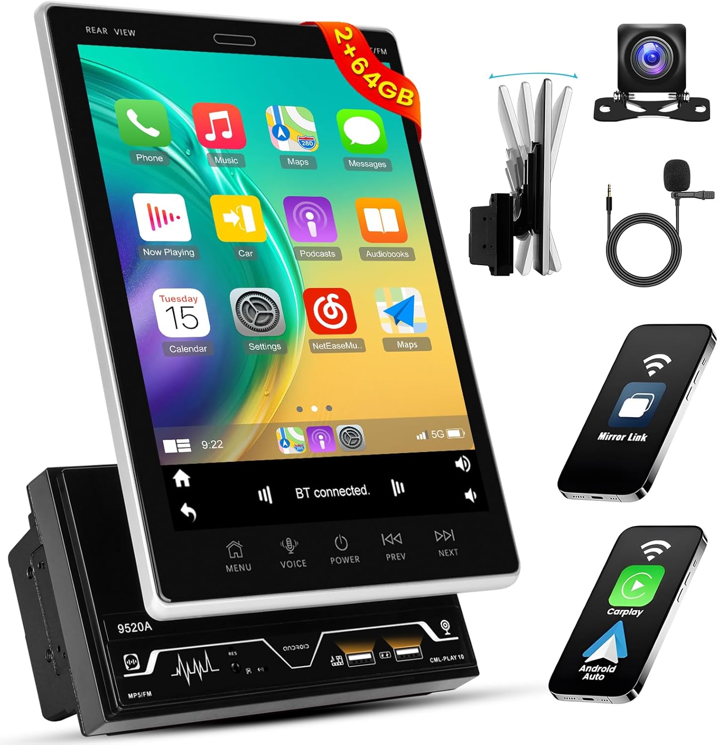 Amazon.com: Inefala [2+64GB] 9.5 Inch Double Din Android Car Stereo with Vertical HD Touchscreen ...