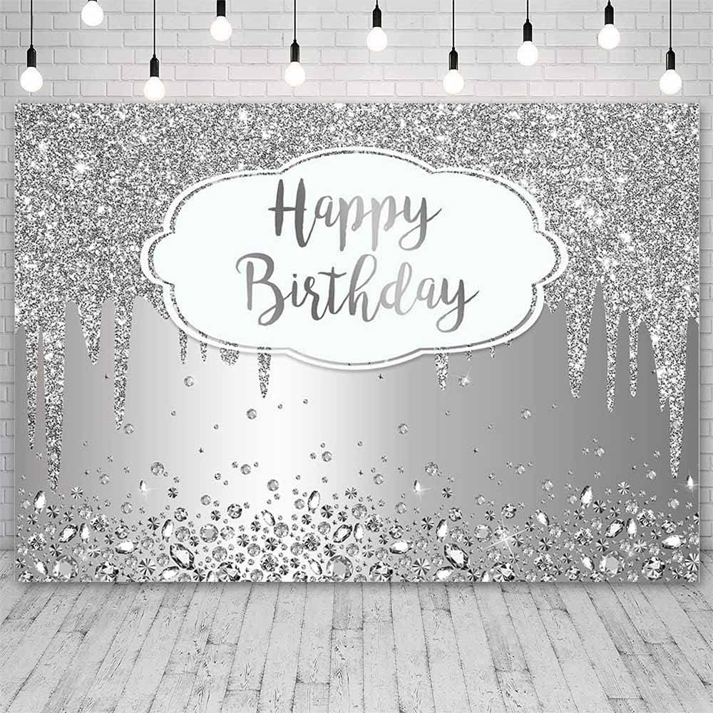 Amazon.com: Yeele 10x8ft Silver Glitter Happy Birthday Backdrop Glitter ...