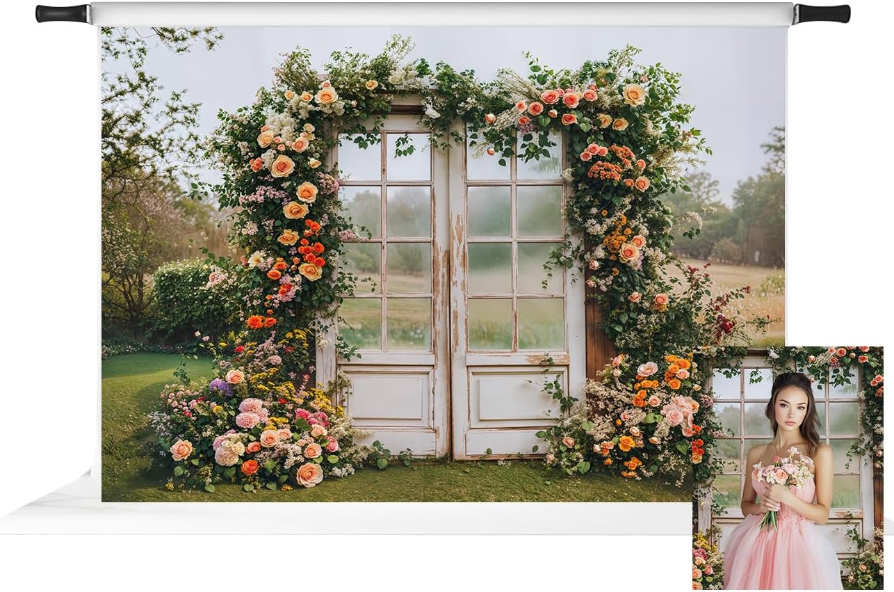 Amazon.com : Kate 7x5ft Spring Floral Arch Backdrop for Wedding Wood ...