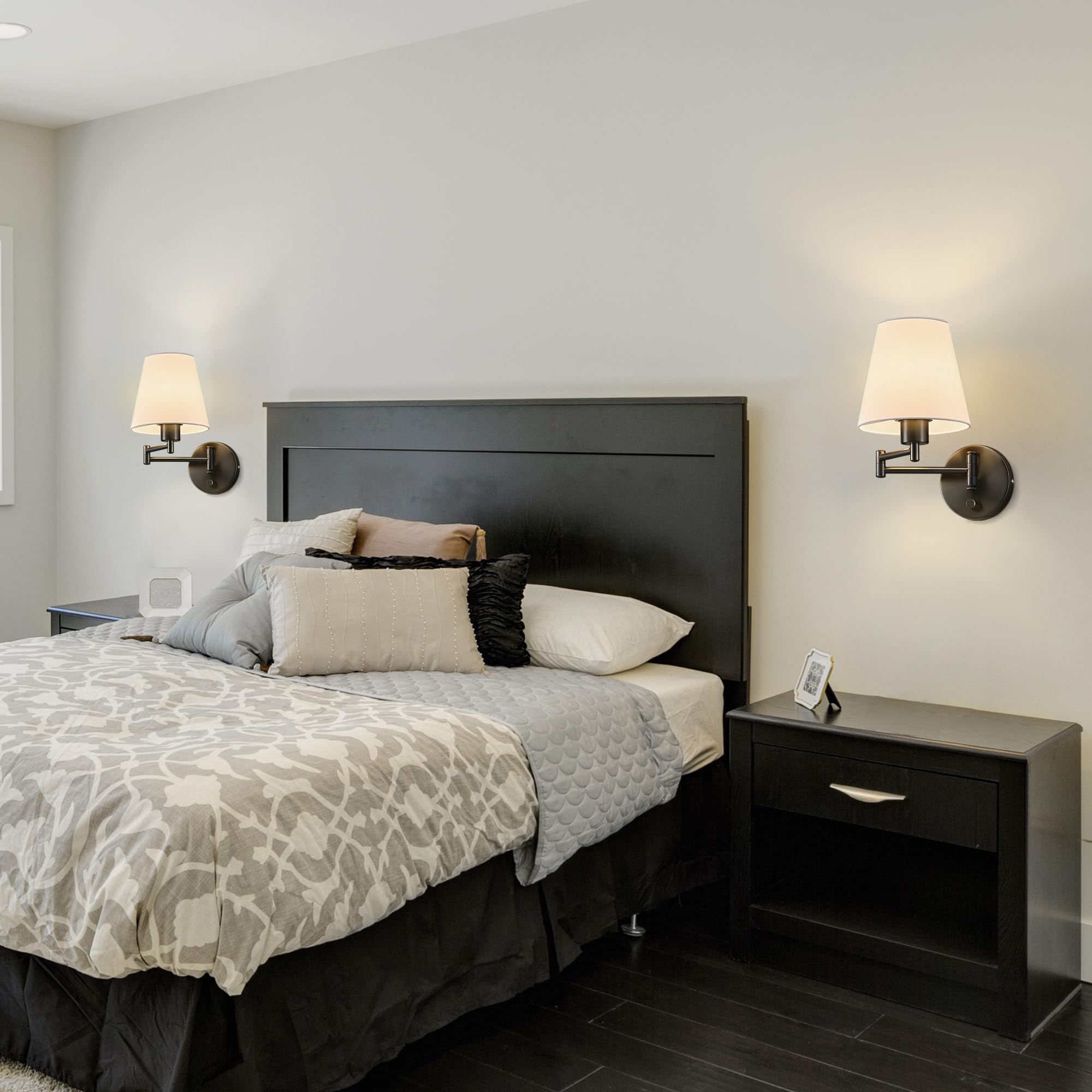 Snapklik.com : VONLUCE Wall Sconce Set Of 2, Plug In & Hardwired Swing ...