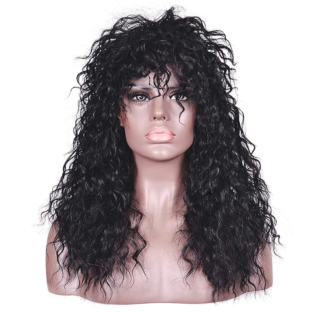 Amazon.com : Deifor Long Curly 80s Mens Cosplay Natural Black Wavy Wigs ...