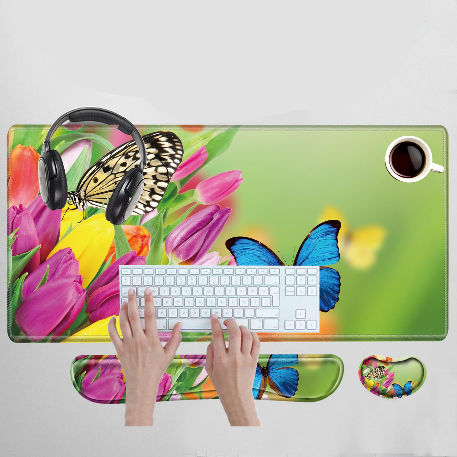 Amazon.com : Keyboard Wrist Rest and Desk Mats On Top of Desks- Flower ...