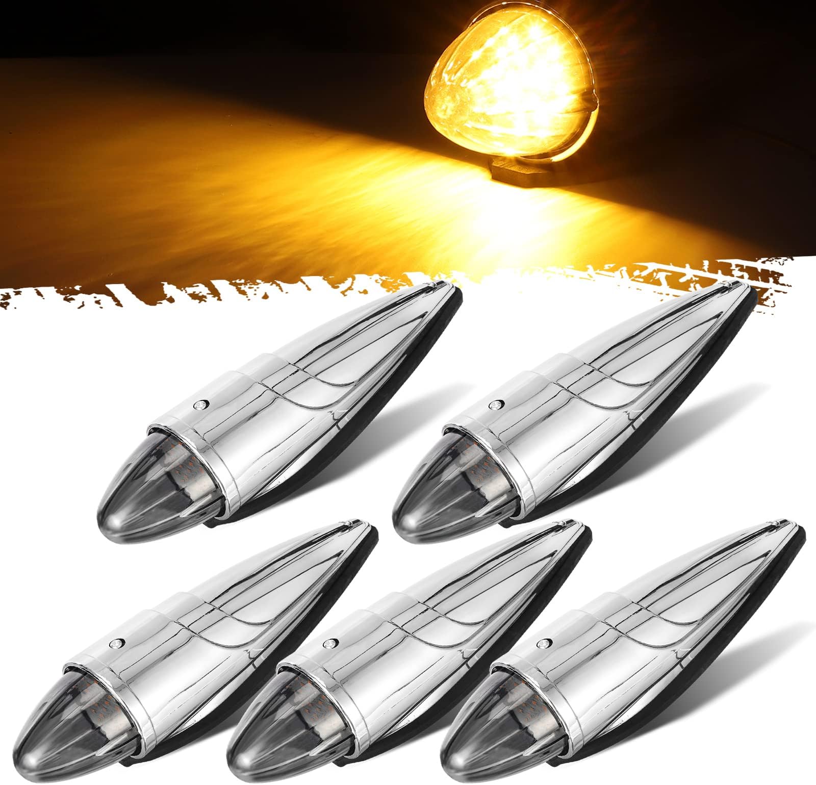 Amazon.com: NPAUTO 5pcs Amber Torpedo Cab Marker Lights Chrome 17 LED ...