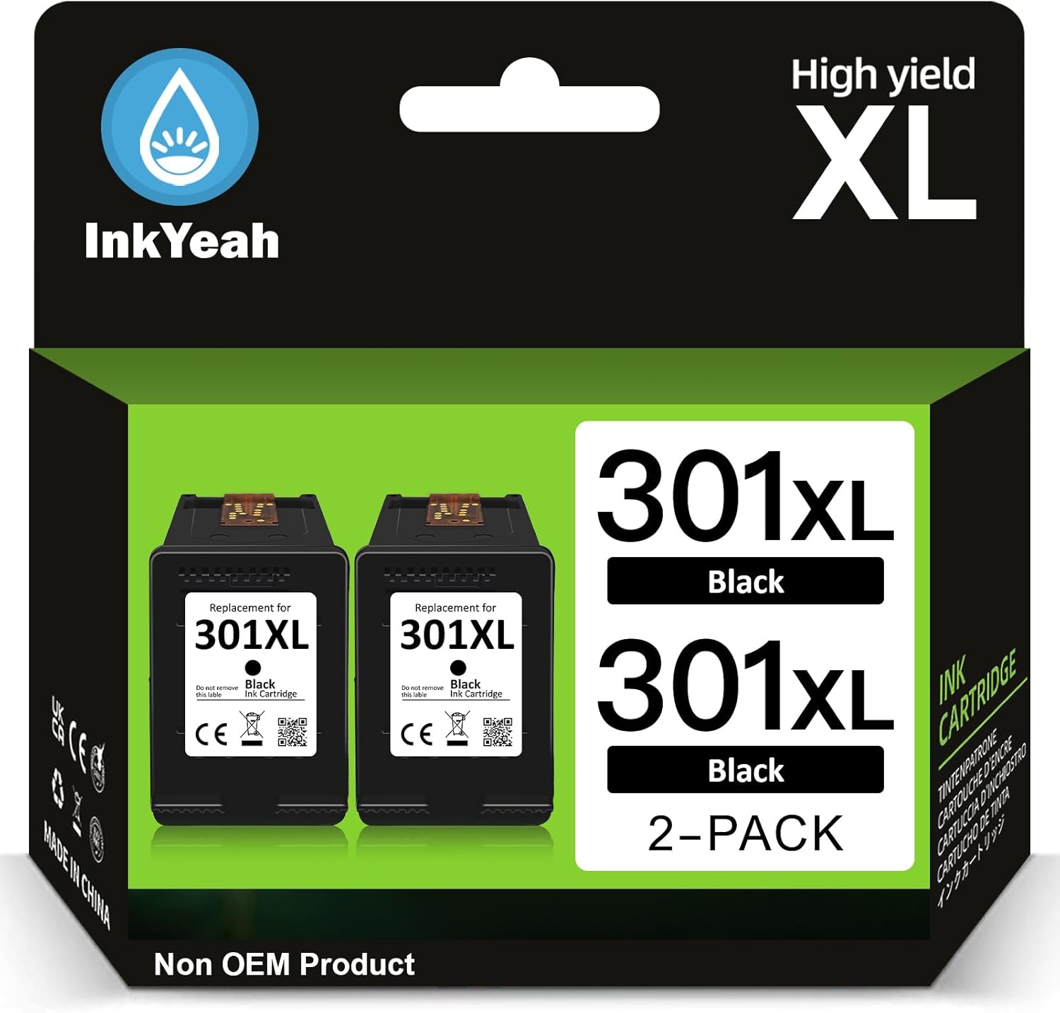 Inkyeah 301 Black Ink Cartridges, 301 XL Replacement for HP 301 Black ...