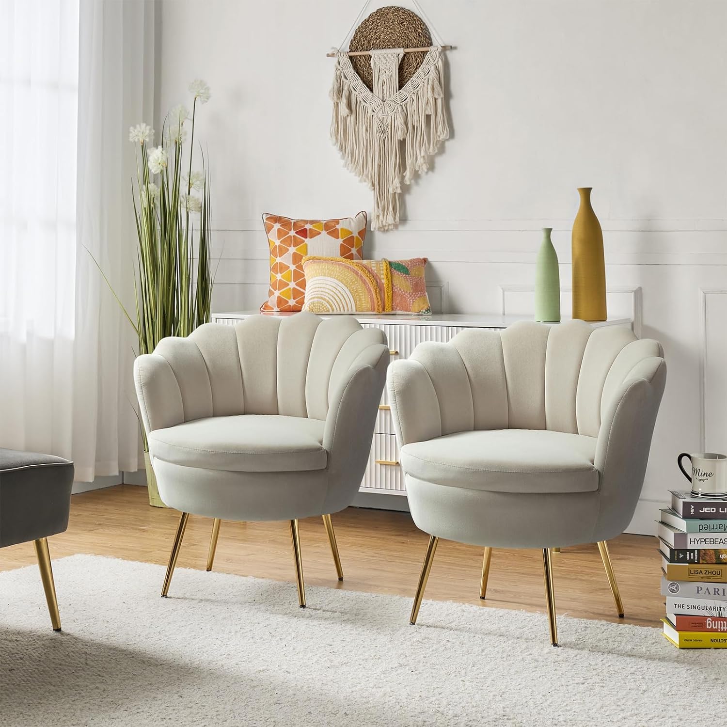 CROWN FURNITURE ART Barrel Chair with Golden Legs Armchair, Modern ...