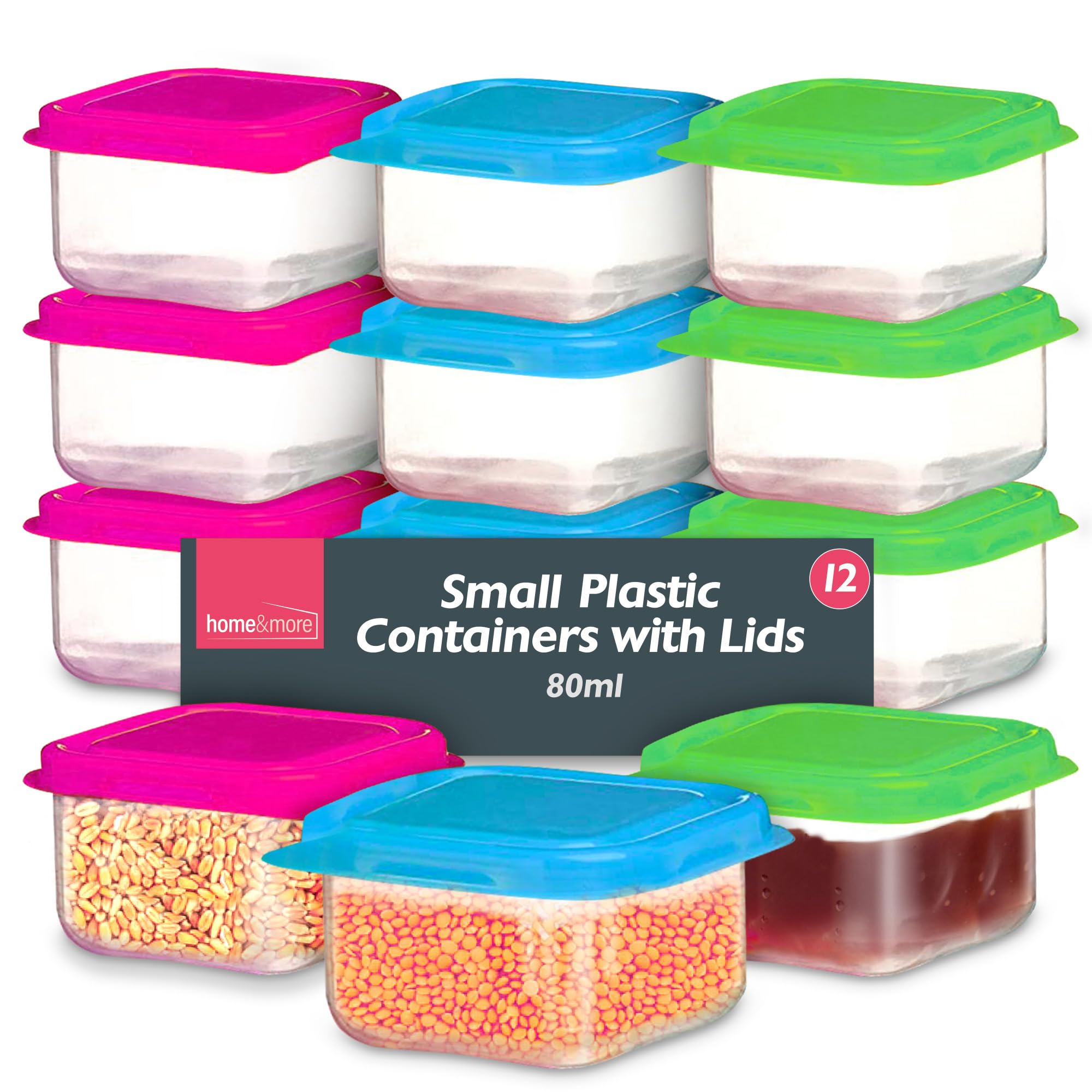 12 Small Plastic Containers with Lids 80ml, Stackable Small Food ...