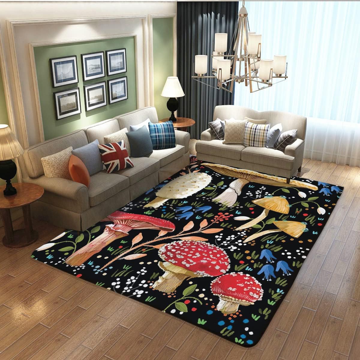 Amazon.com: Mushroom Rug Cool Hippie Flower Area Rugs Retro Colorful ...
