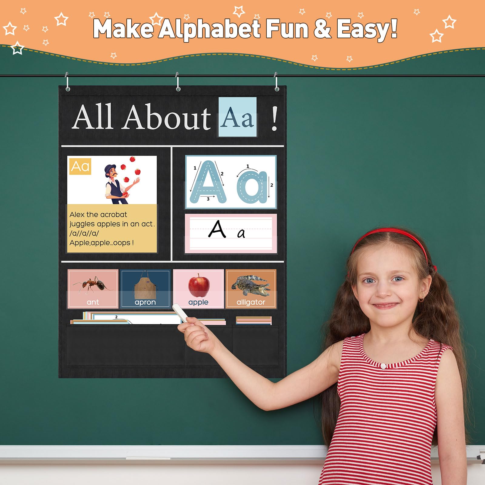 Letter Tracing Cards 34x27 Inch Alphabet Learning Pocket Chart With 96 ...