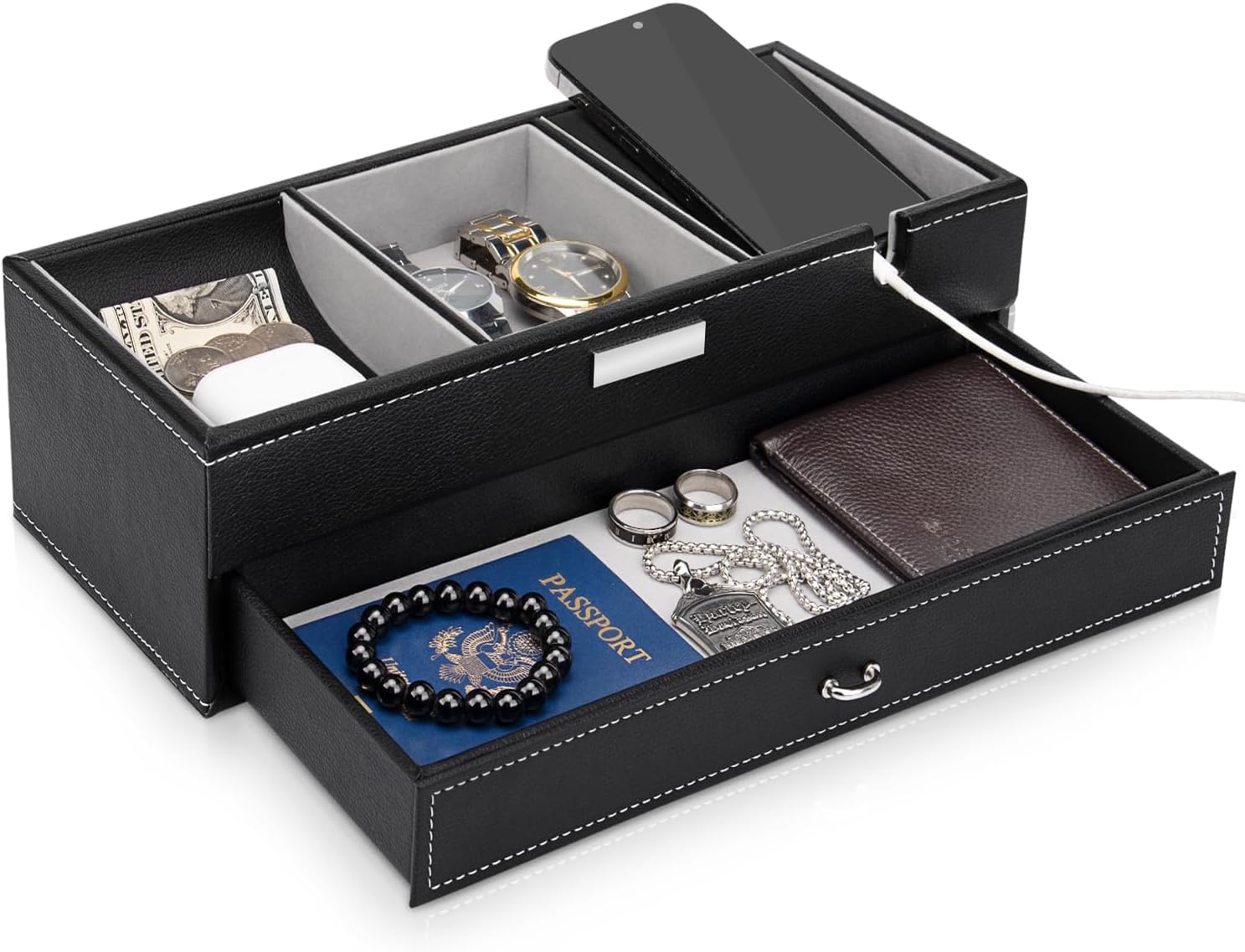 Amazon.com: Glenor Co Mens Valet Tray/Dresser Organizer & Lid - 6 Slot ...