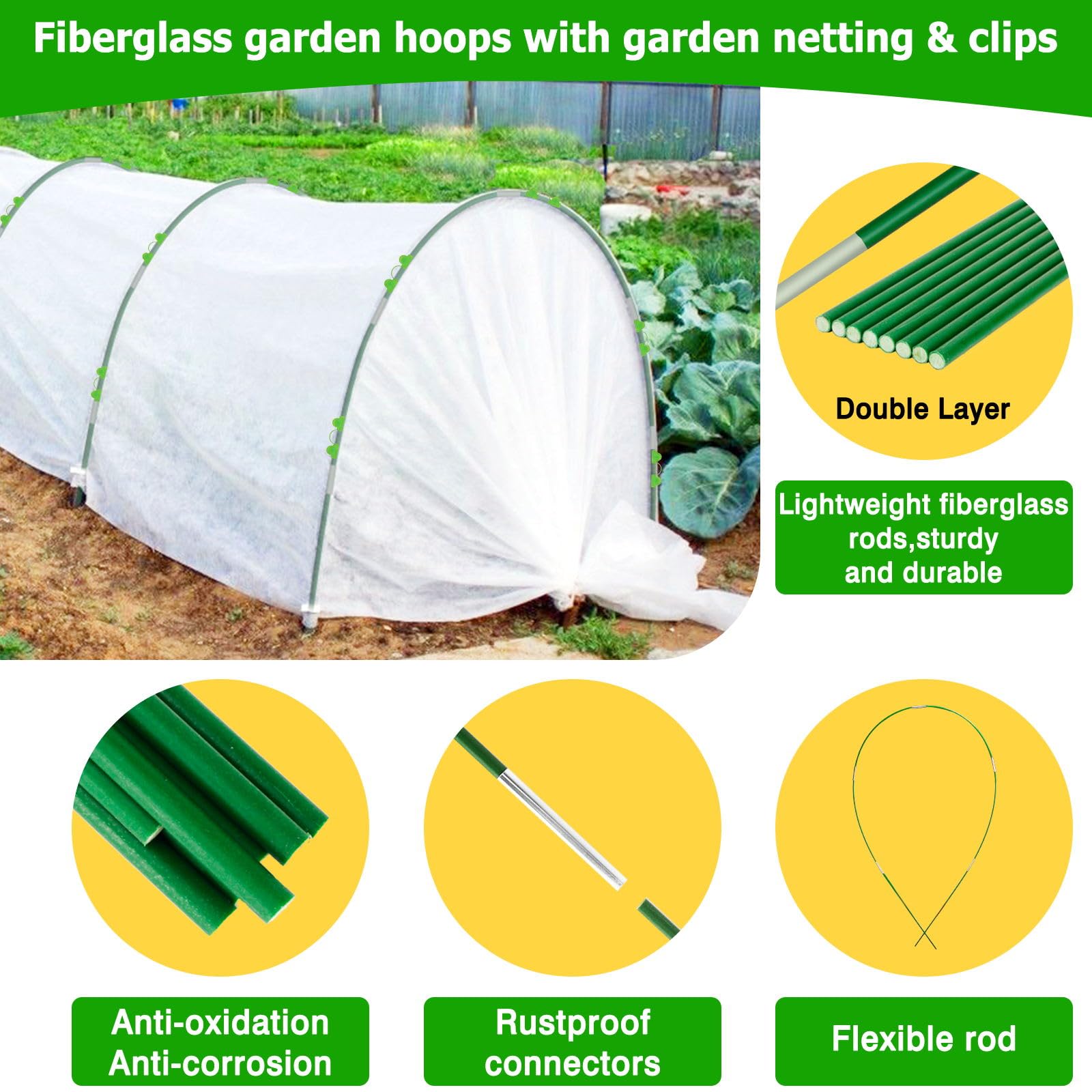 Garden Hoops with 10x50ft Ultra Fine Mesh Garden Netting Pest Barrier ...
