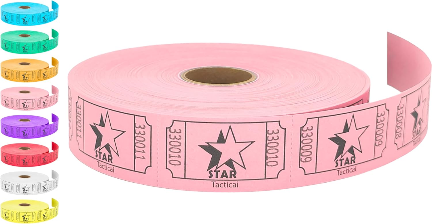 Amazon.com: Tacticai 1000 Raffle Tickets, Star, Pink (8 Color Selection ...