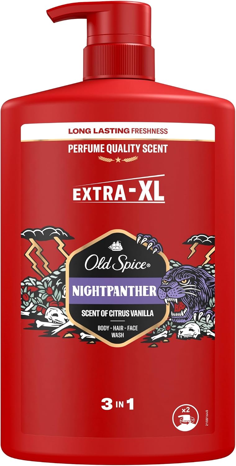 Old Spice Night Panther Men’s Shower Gel & Shampoo 1000ml Multi-Use 3 ...