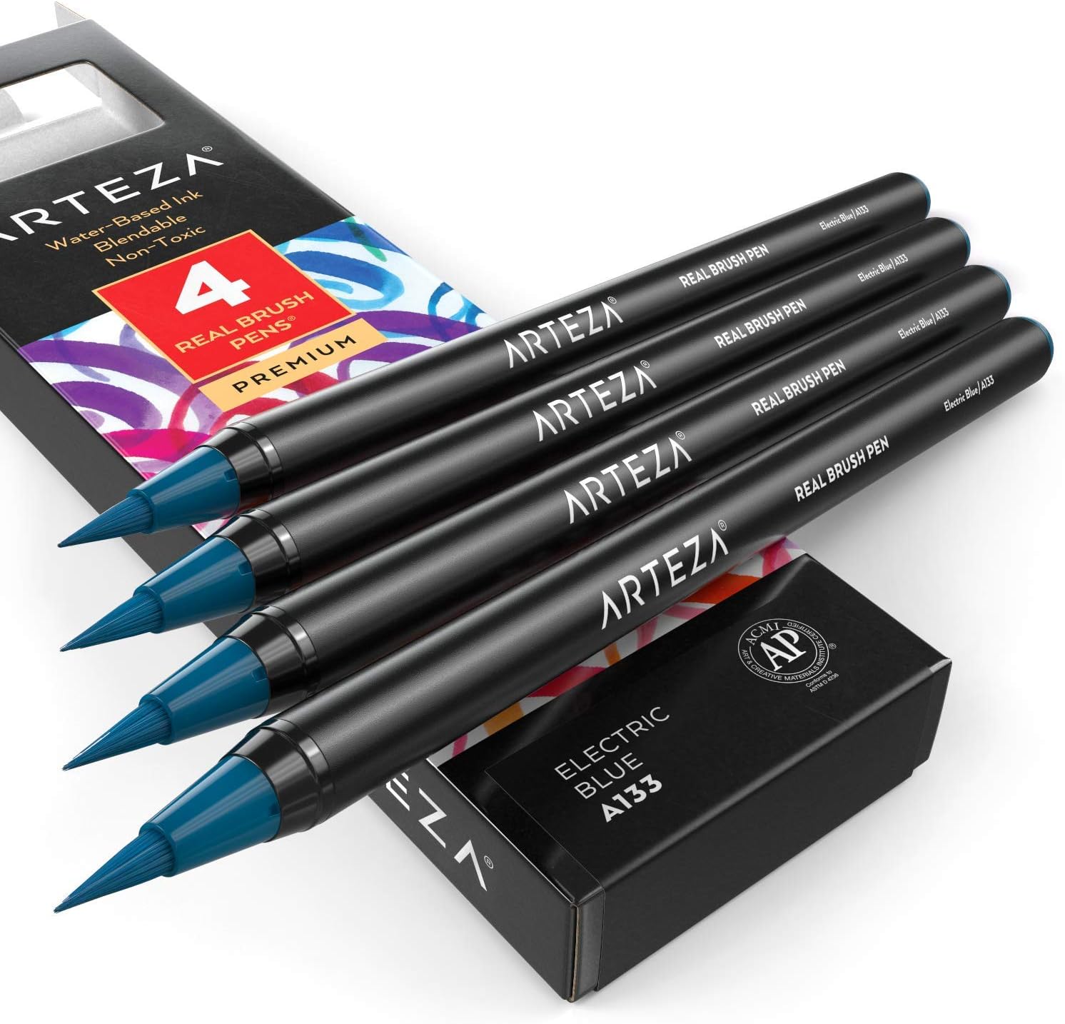Amazon.com: Arteza Real Brush Pens, A133 Electric Blue, Pack of 4 ...