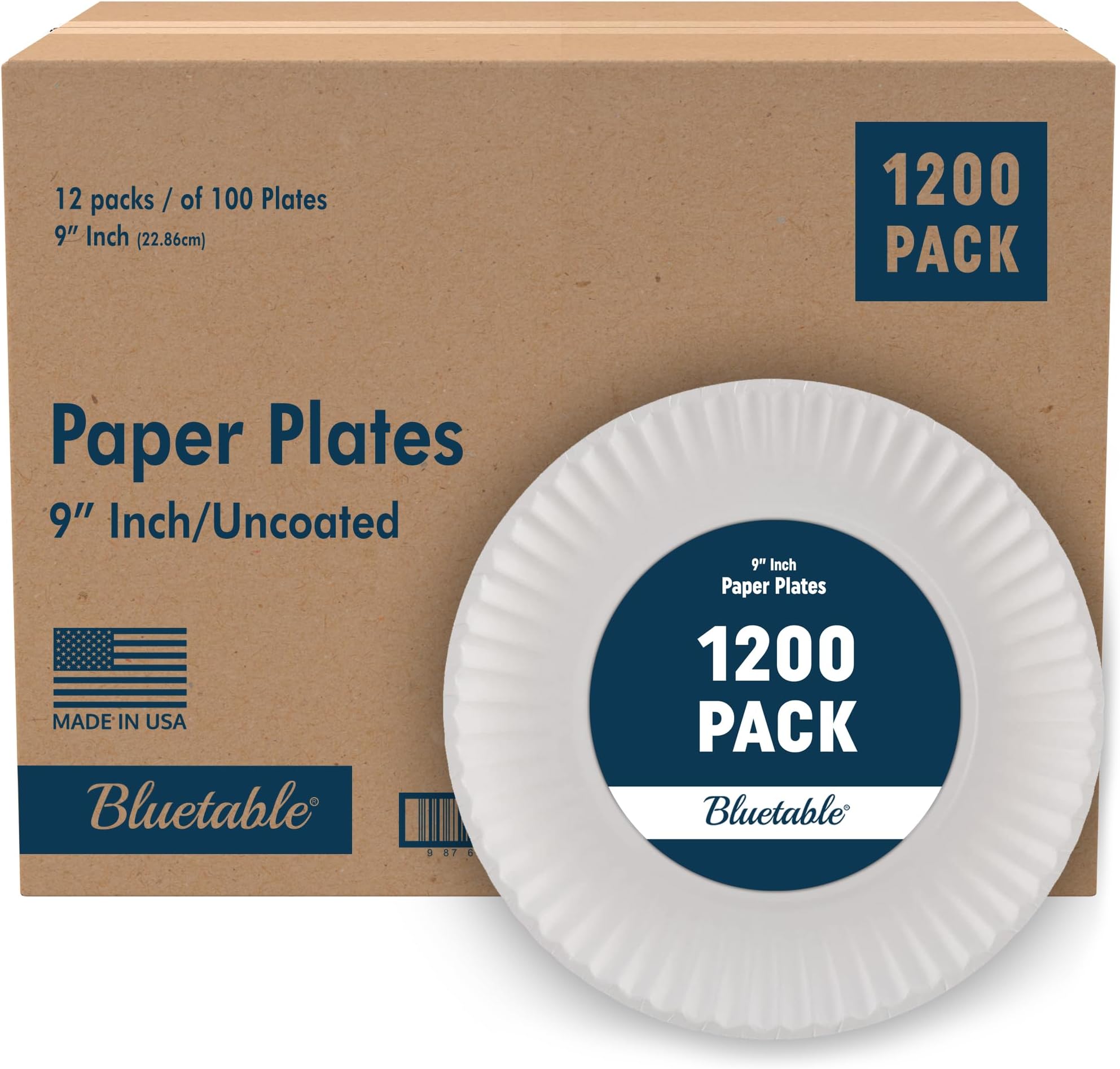 Amazon.com: Bluetable 9 Inch Paper Plates Bulk – 1200 Count - Uncoated ...