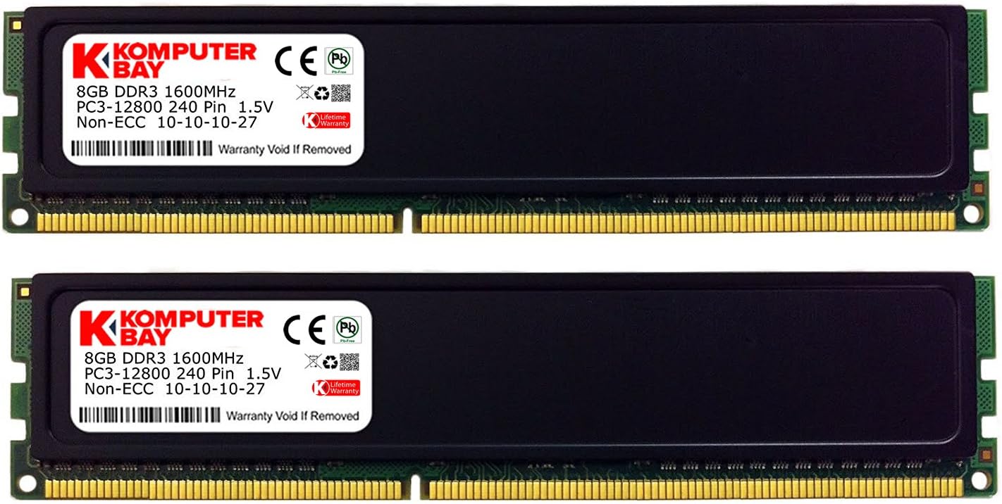 KOMPUTERBAY 16GB (2X 8GB) DDR3 PC3-12800 1600MHz DIMM with Black Low ...