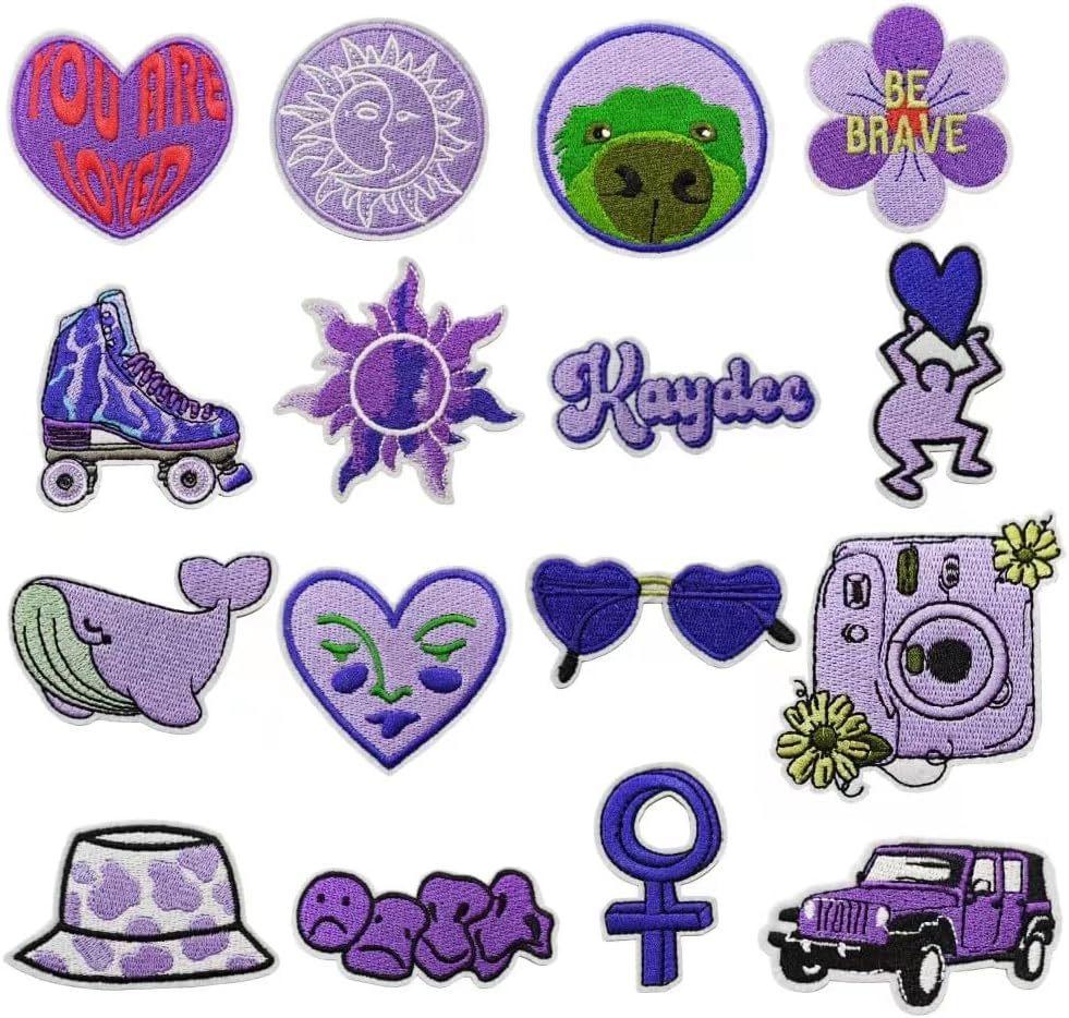 Amazon.com: 16PCS Purple Embroidered Iron on Patches Personality Flower ...