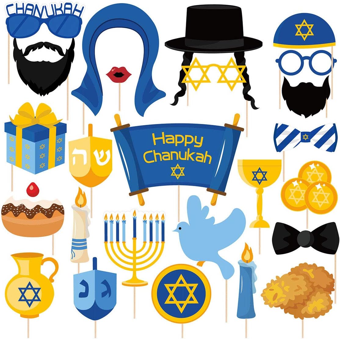 Amazon.com: 25Ct Hanukkah Party Photo Booth Props - Holiday Chanukah ...