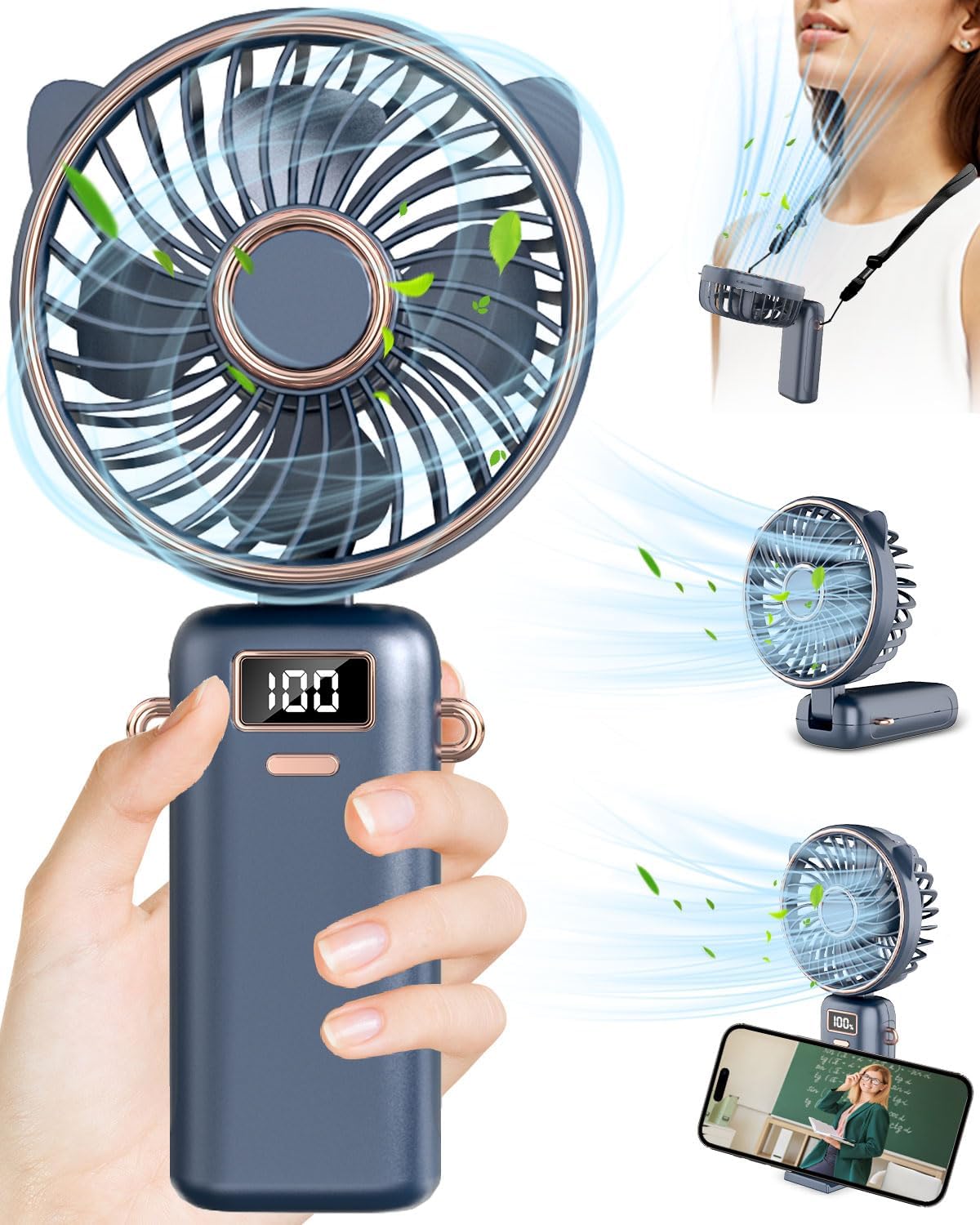 Mini Fan Portable Fan Rechargeable,Hand Held Fan Personal Fan 4500mAh ...