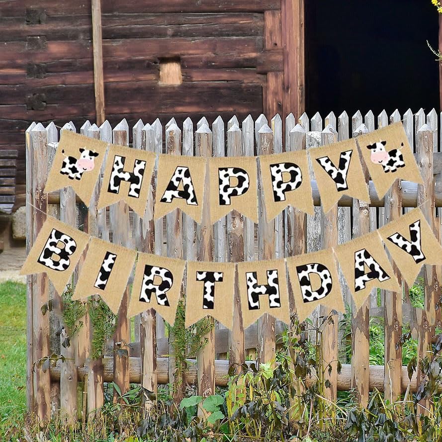 Cow Birthday Decorations Western Cowboy 1st Birthday Burlap Pennant ...