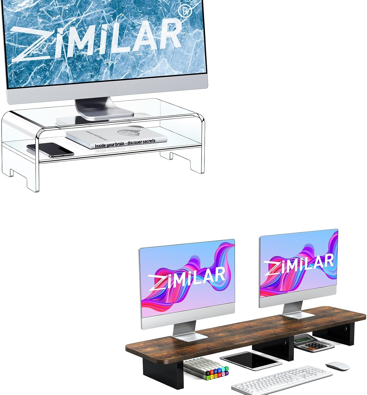 Amazon.com: Zimilar 2 Tier Acrylic Monitor Stand Riser+ Large Dual ...
