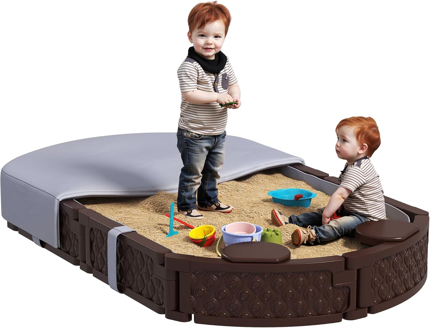 Amazon.com: Qaba Kids Sandbox with Cover, Oval 71" HDPE Large Sand Pit ...