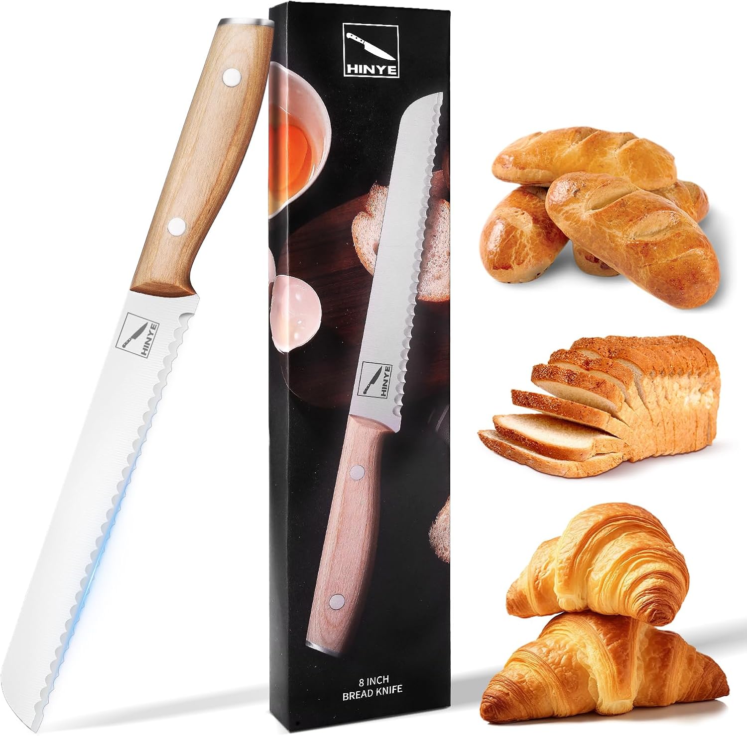 Amazon.com: Hinye Bread Knife Professional Grade 8-Inch Serrated Edge ...