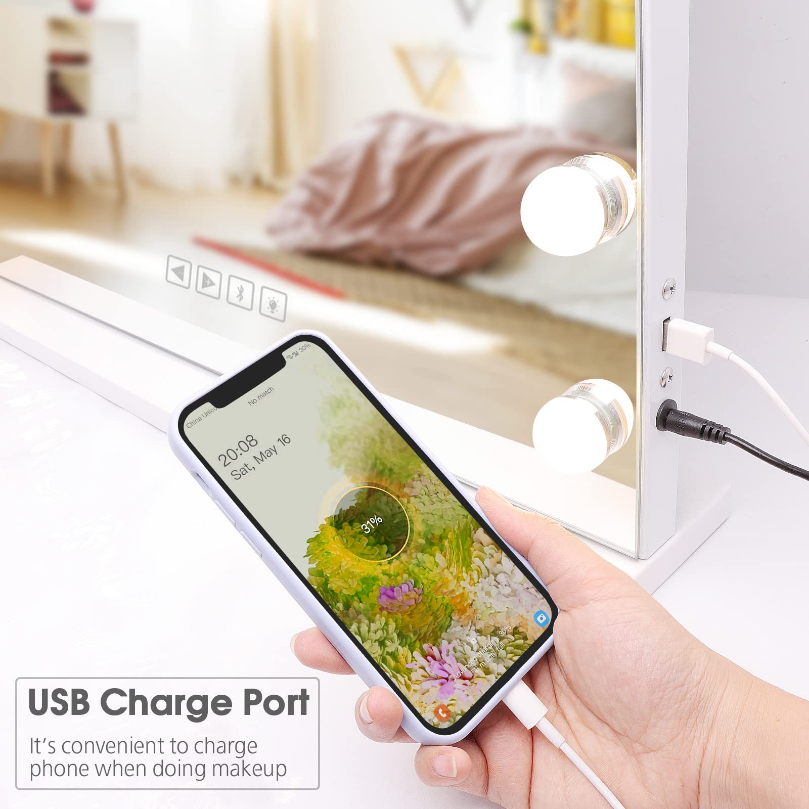 Leishe Vanity Mirror with Lights and Bluetooth Large Makeup Mirror with ...