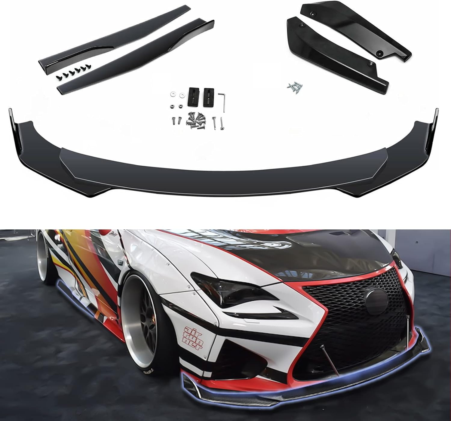 Amazon.com: Xotic Tech Front Bumper Lip Spoiler + Side Skirt Splitter ...