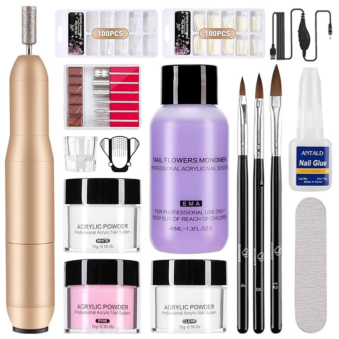 Amazon.com: Acrylic Nail Kit with Drill Acrylic Powder and Monomer ...