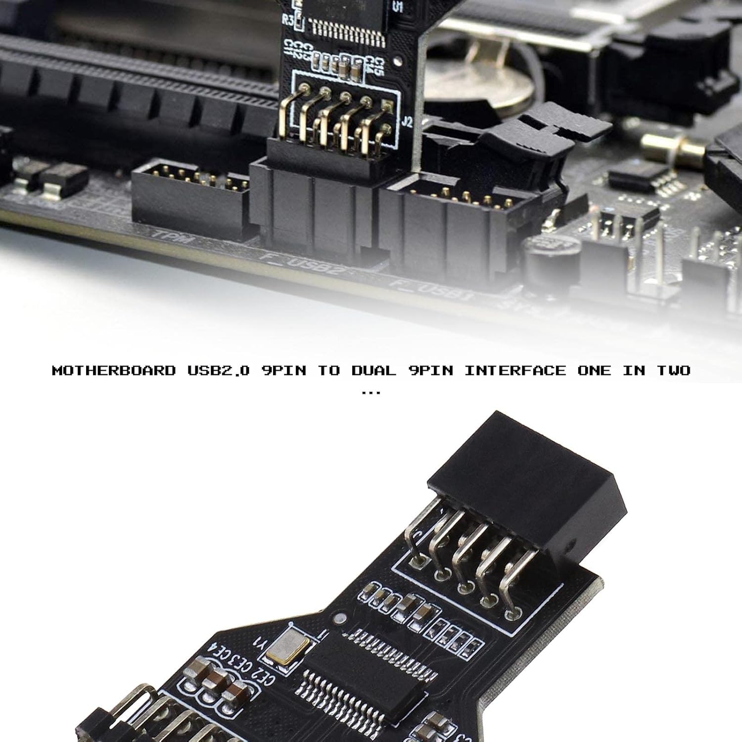 9 Pin USB 2.0 Female Header 1 to Dual 9-Pin Male Motherboard Extension ...