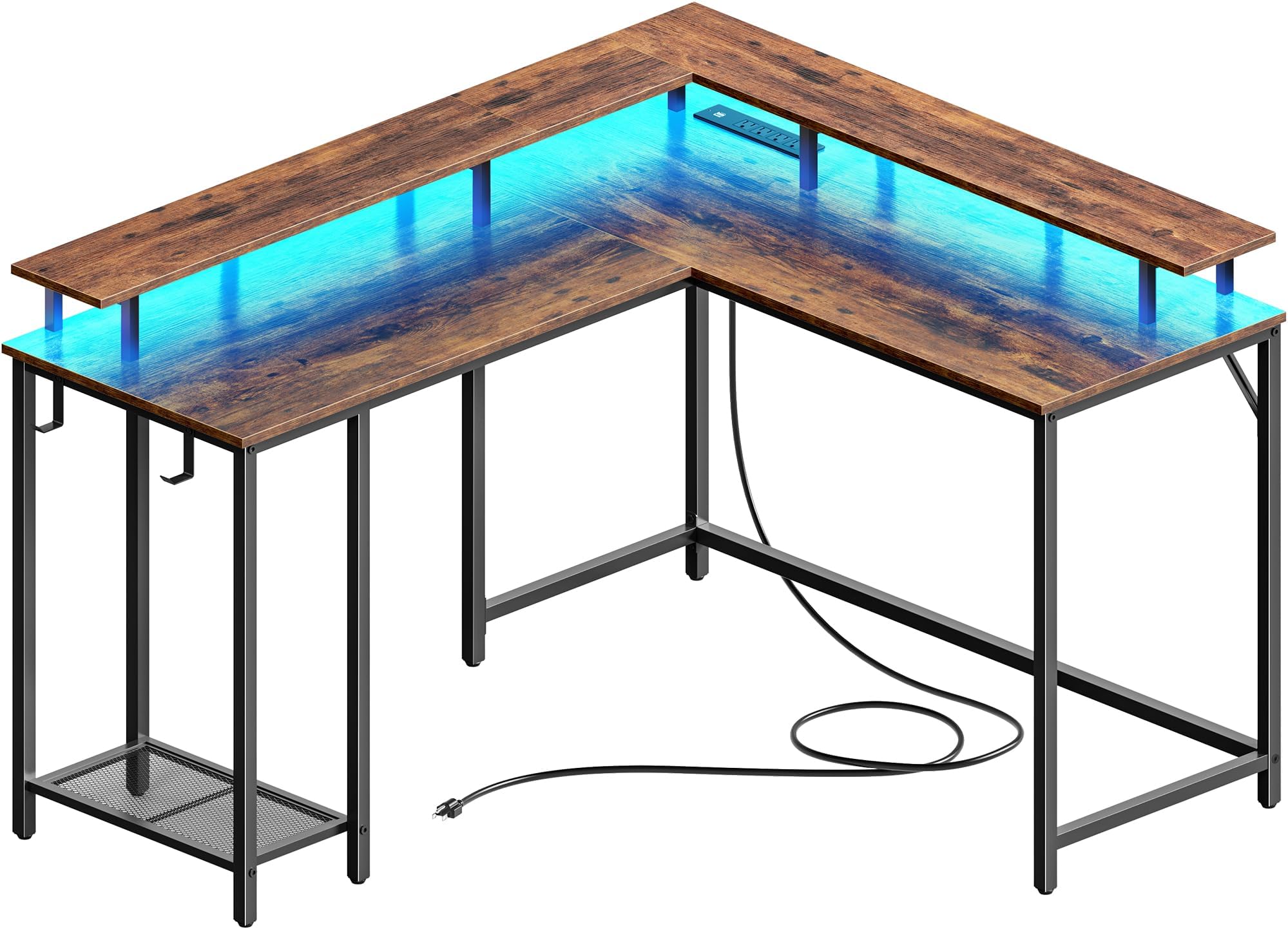 Amazon.com: VICTONE L Shaped Gaming Desk with LED Lights and Power ...