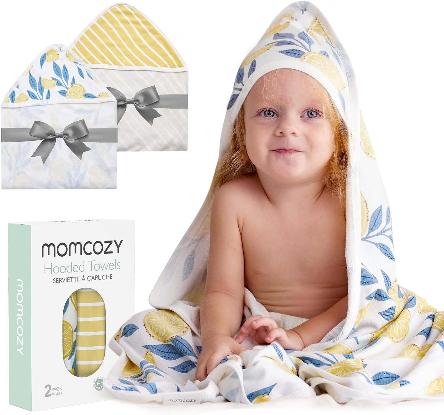 Amazon.com : Momcozy Hooded Baby Towel, 2 Pack Baby Bath Towel Set with ...
