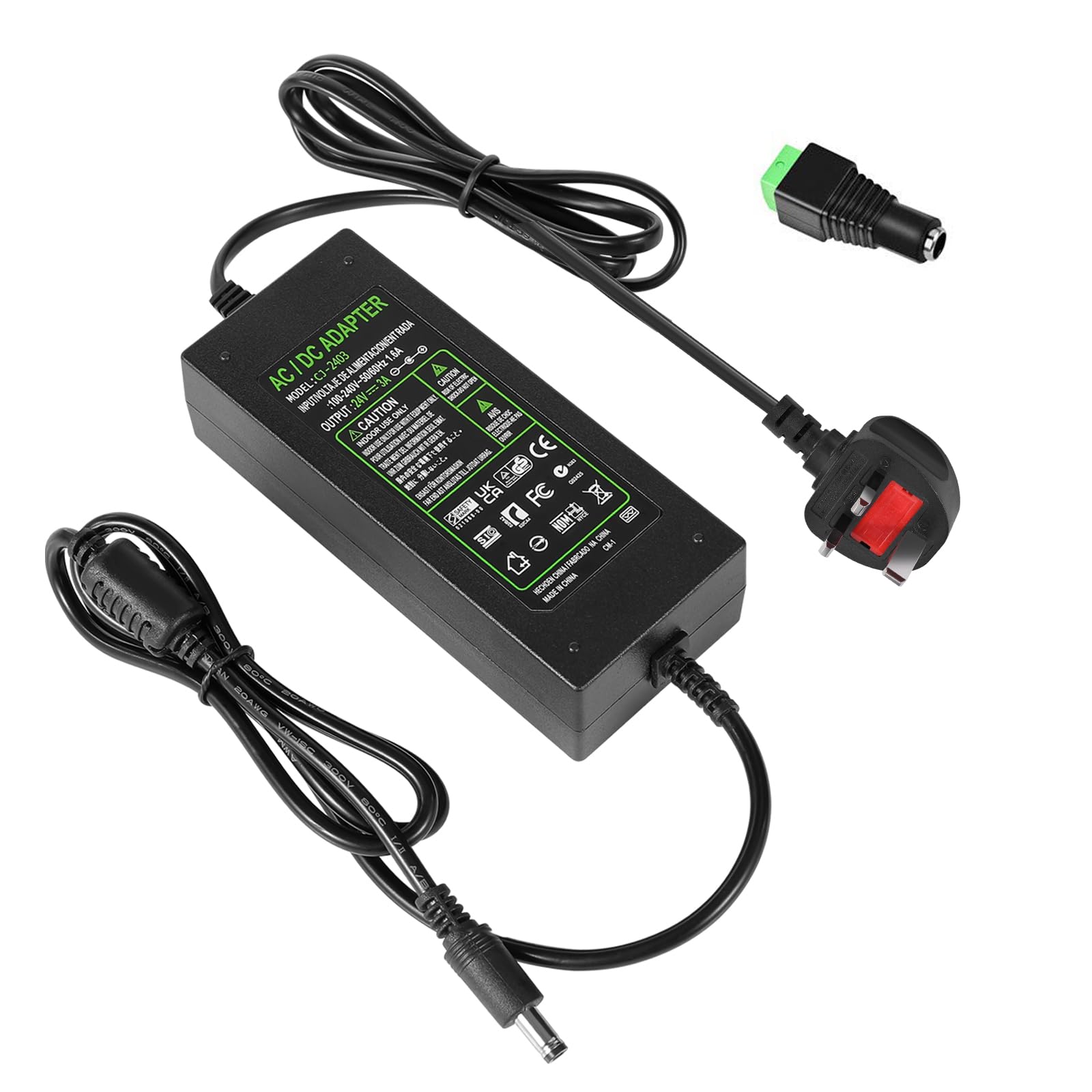 24V 3A Power Supply Adapter Converter AC 100V~240V to DC 24 Volt 3 Amp ...