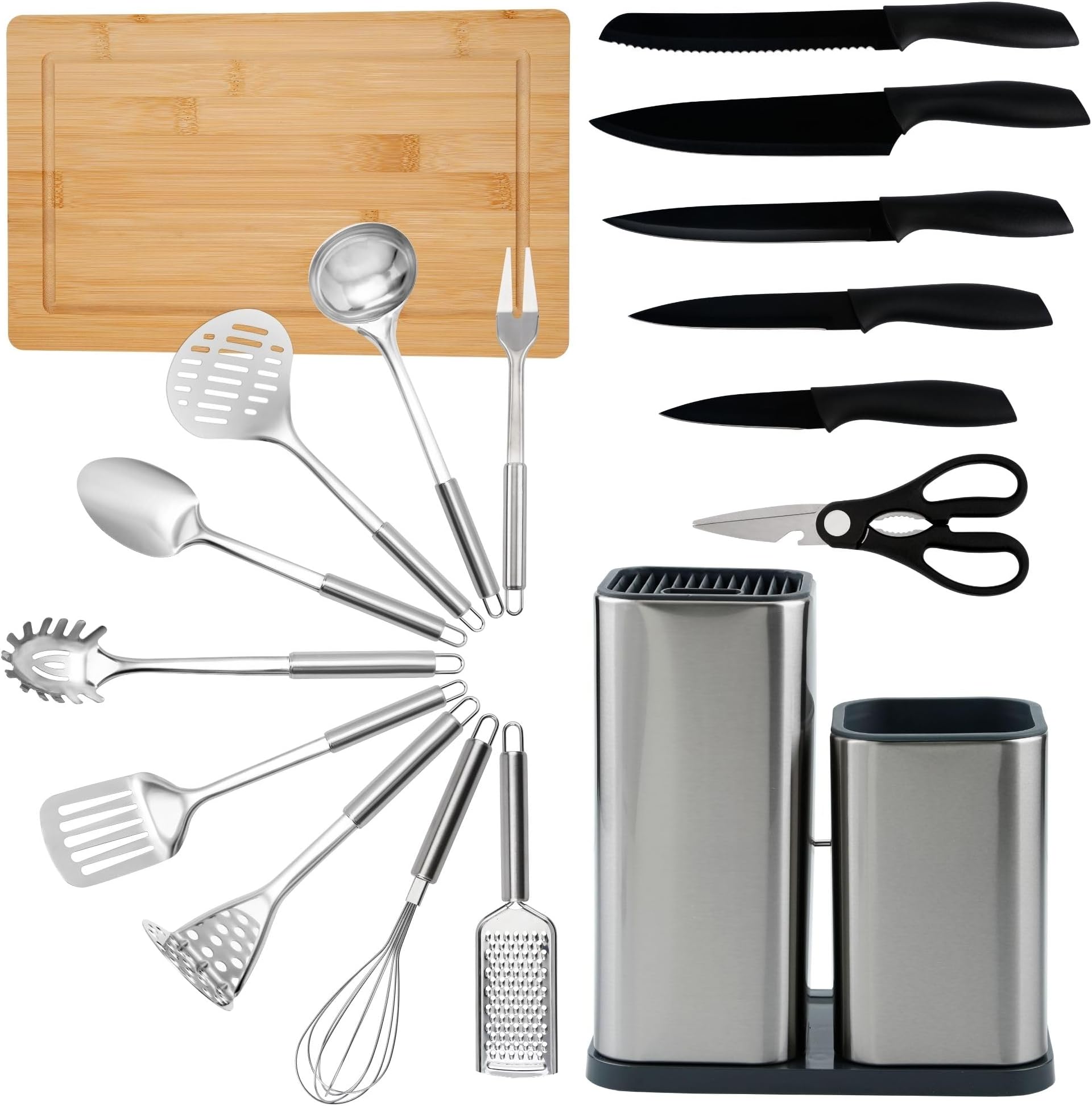 Amazon.com: 17-Piece Stainless steel kitchen utensils set with holder ...