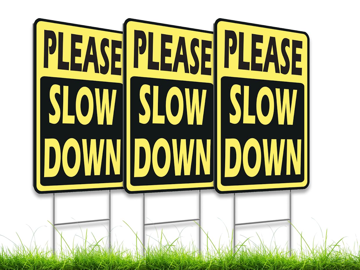 Amazon.com : Set of 3 Double Sided 12x8 Inches Please Slow Down Signs ...