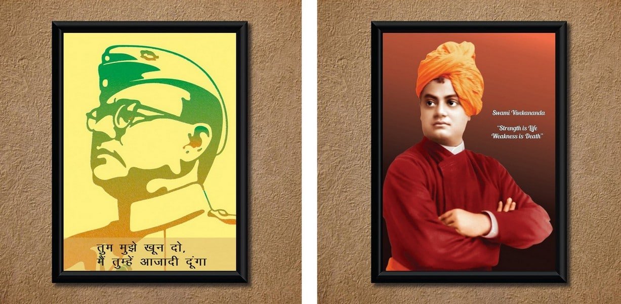 Netaji Bose & Swami Vivekananda Signature Wall Poster (with PVC Frame ...