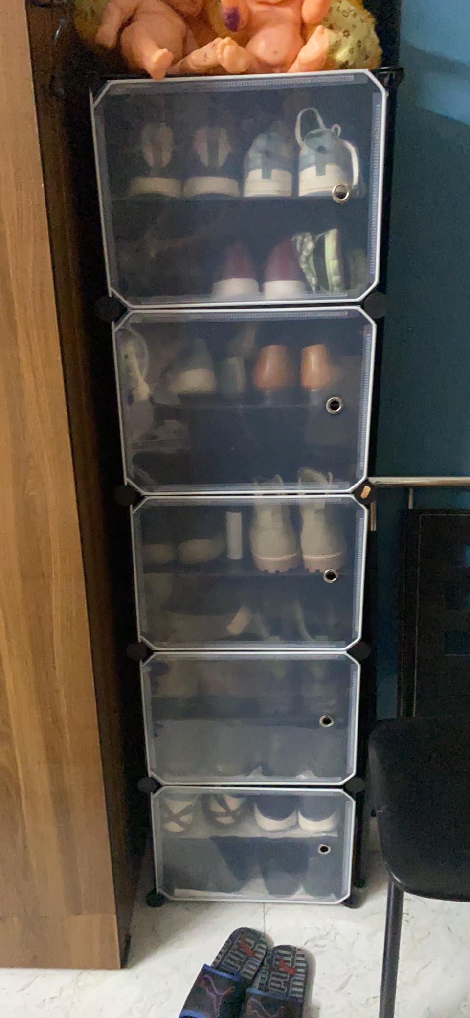 Oumffy Portable Plastic Shoe Rack Organizer with Door, 30 Pairs Shoe ...