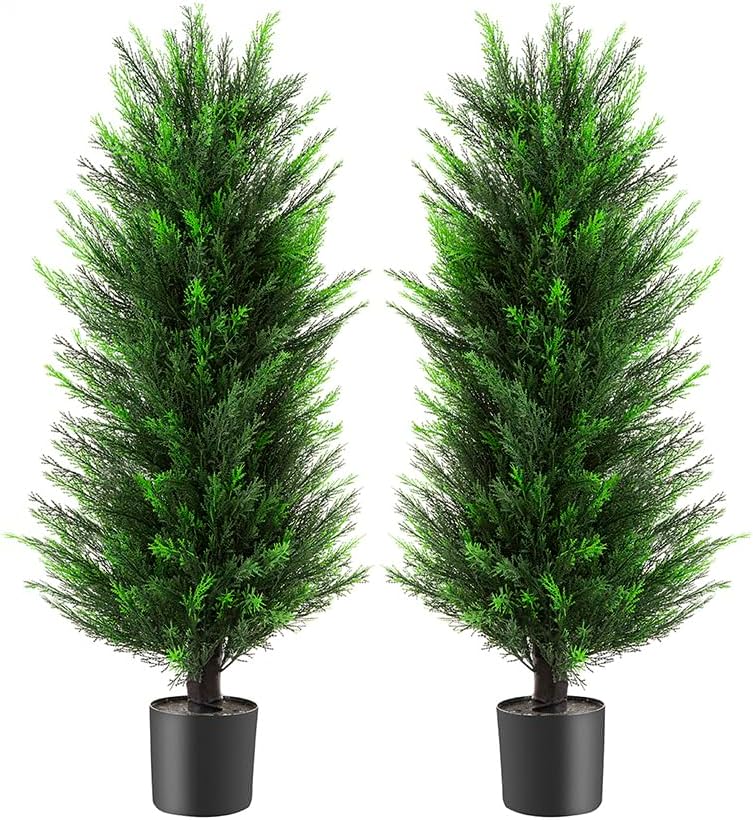 Amazon.com: OVEH 2 Pack Artificial Cedar Trees 3 Foot Fake Trees UV ...