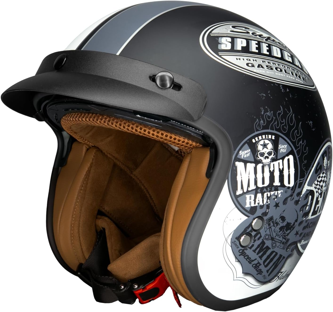 ACLFFSHOP Halbschalenhelm mit ECE, Jethelm Retro, Chopper Helm, Retro ...