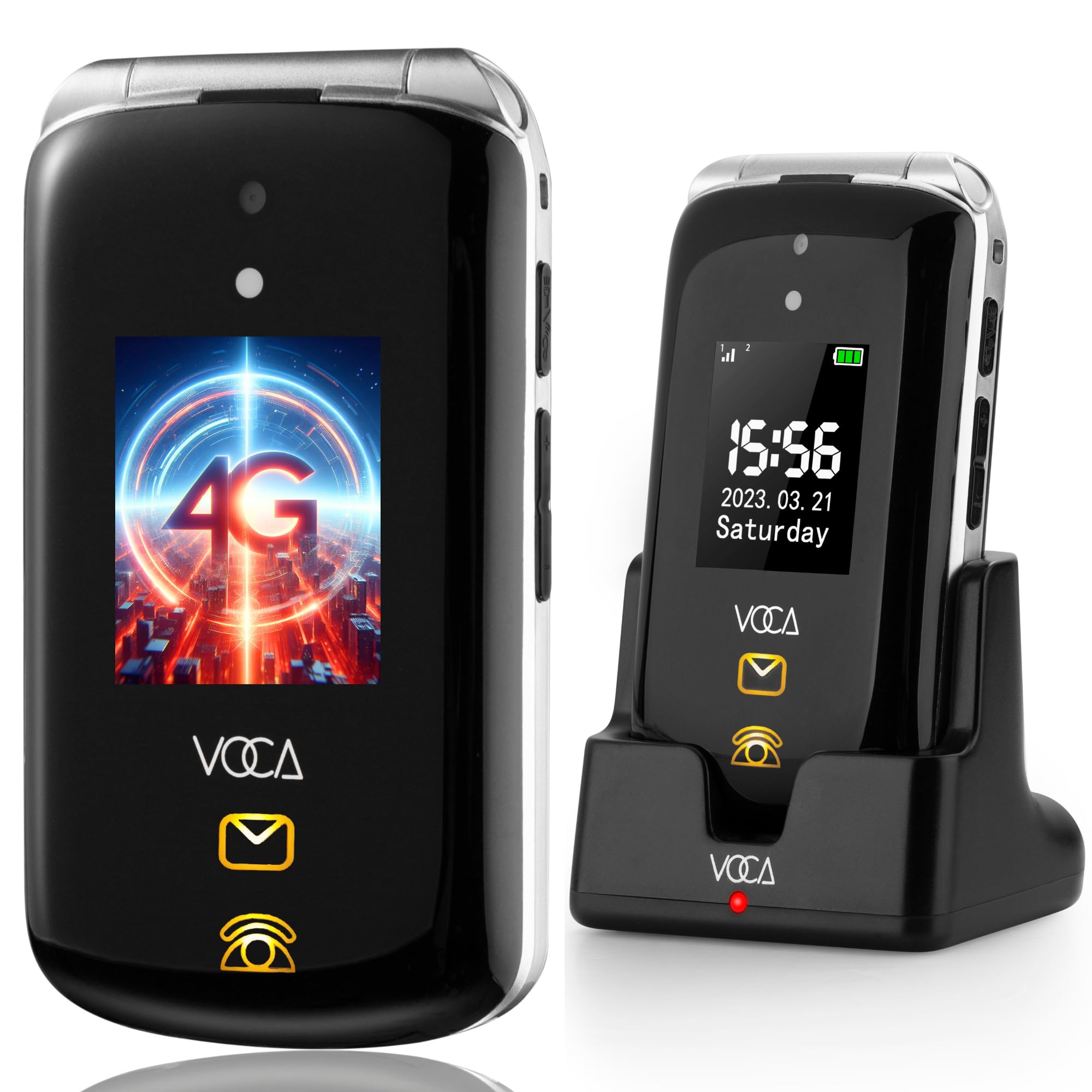 VOCA Big Button Flip Phone for Elderly, Dual Screen, Unlocked 4G LTE ...