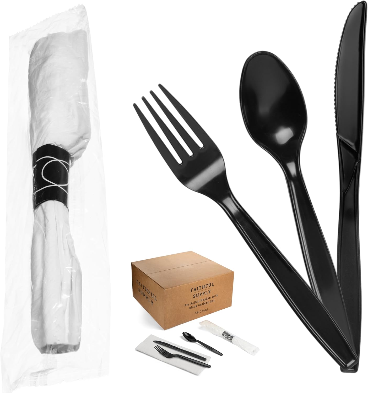 Amazon.com: Faithful Supply 200ct Black Prewrapped Cutlery Set ...