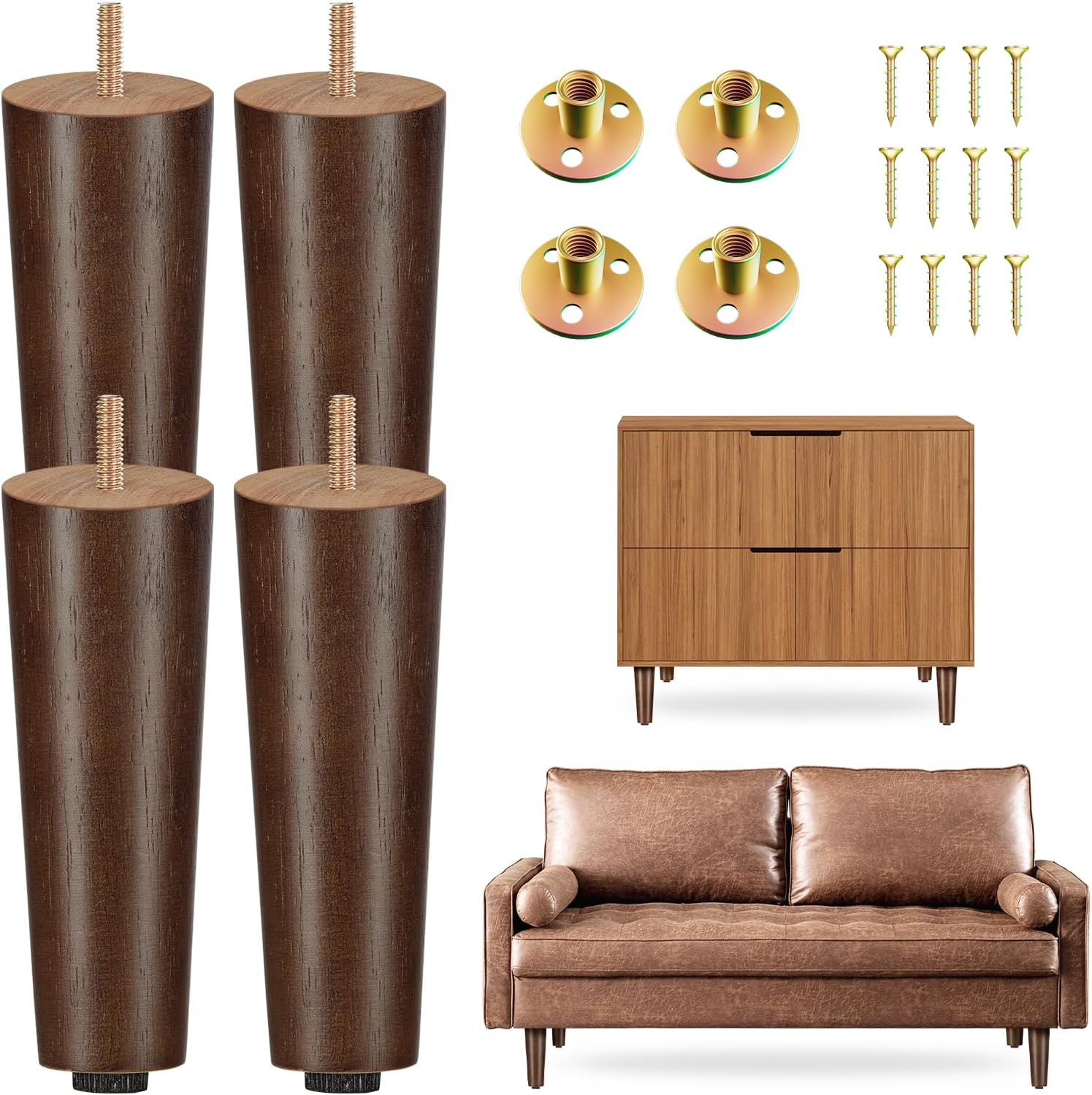 Yes4All 6 Inches Round Wood Furniture Legs Set of 4 - Wooden ...