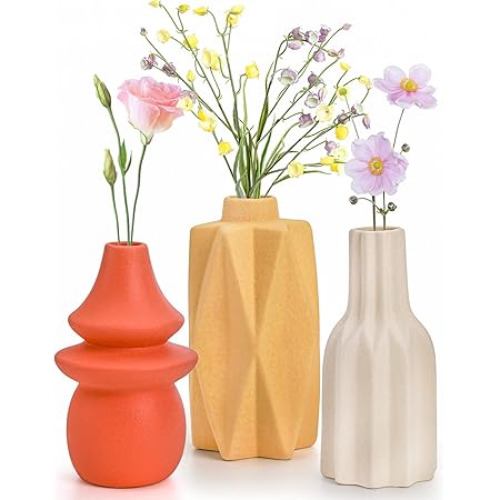 Amazon.com: Cute Vase Matte Ceramic vases set of 3 Orange, Modern Boho ...