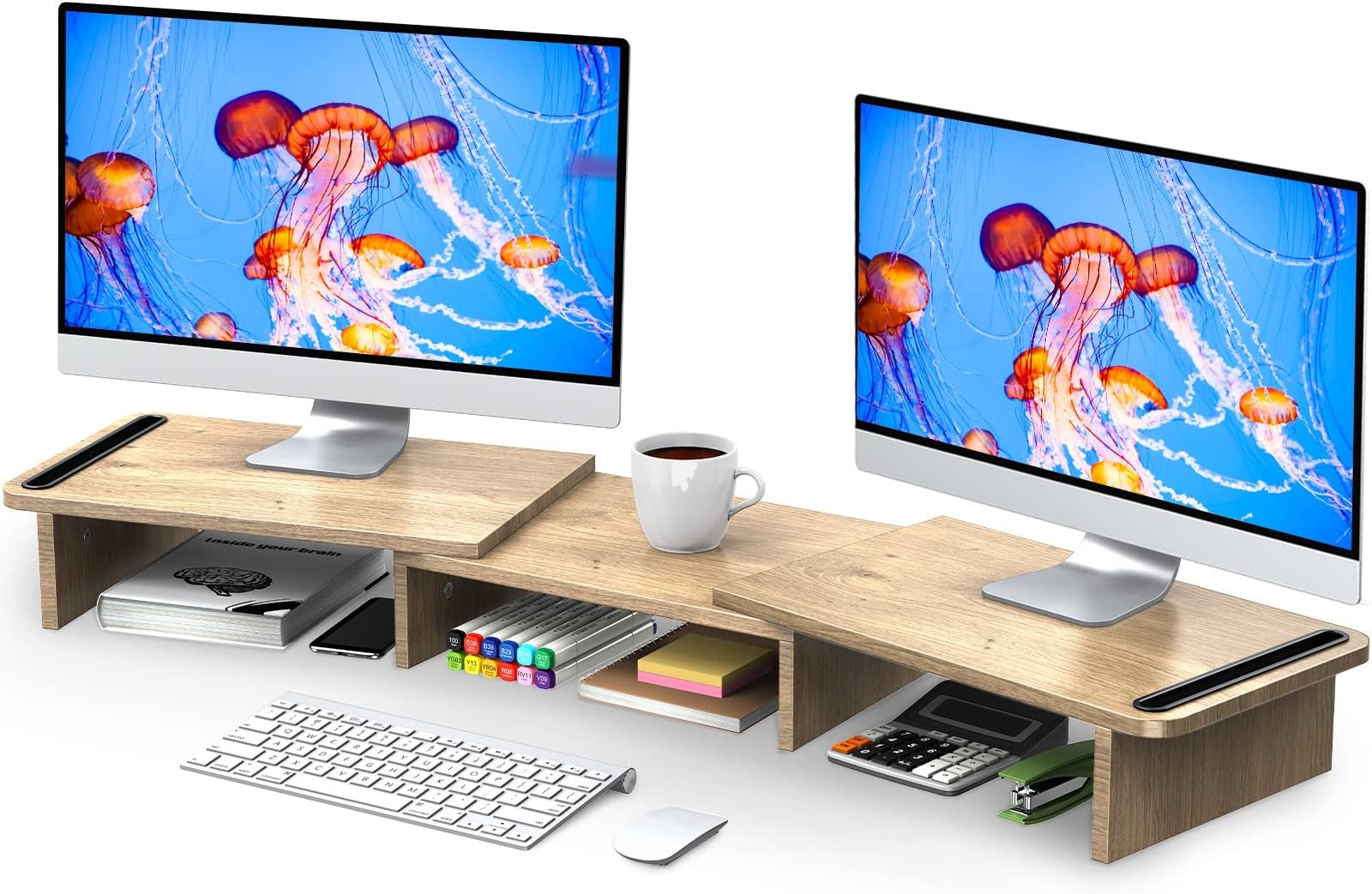 Amazon.com: Aothia Desk Dual Monitor Stand Riser - Computer Stand For ...