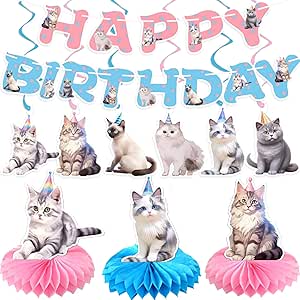 Amazon.com: Pre-assembled Cat Birthday Party Supplies Cat Birthday ...