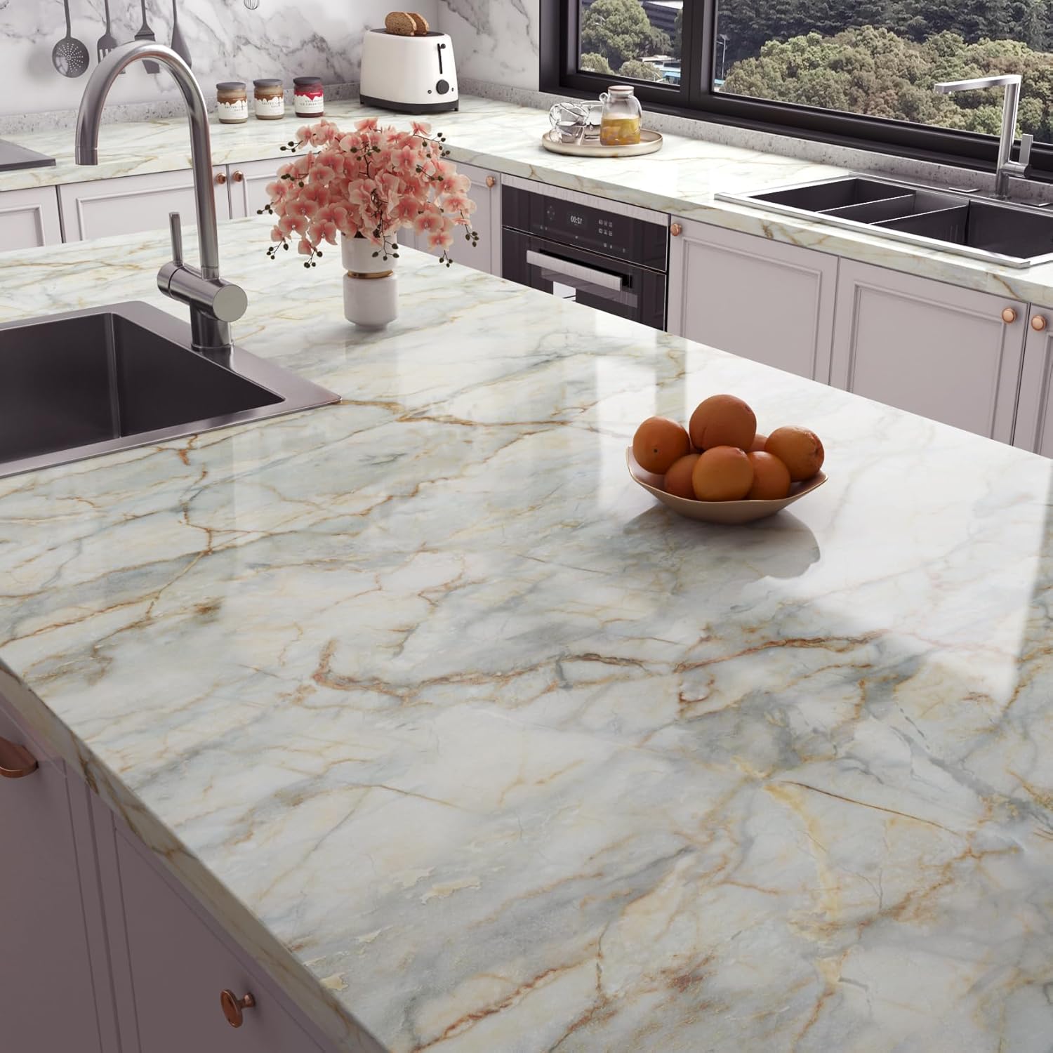 Stickyart Cyan Gold Marble Contact Paper for Cabinets and Drawers ...