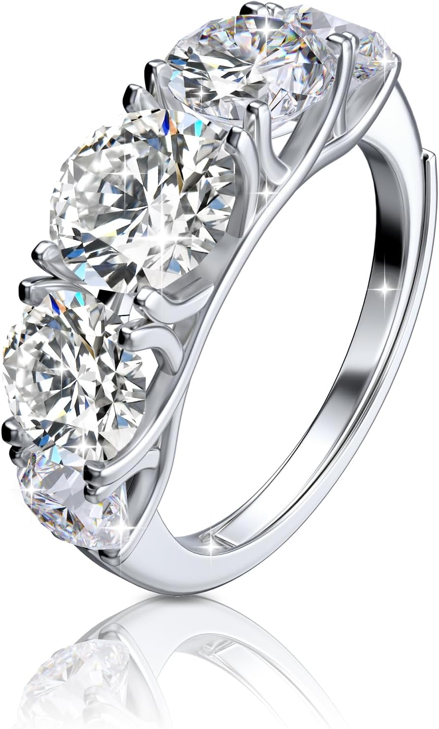 Moissanite Rings 3.6CT 925 Sterling Silver Engagement Rings with 5 ...